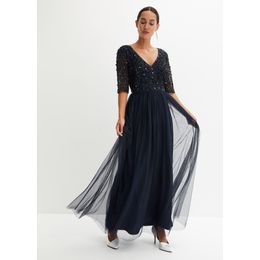 bonprix Abendkleid aus zartem T&uuml;ll mit Paillettenstickerei, blau