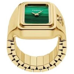 Quarzuhr Fossil "RAQUEL WATCH RING", gelbgoldfarben, gr&uuml;n, Armbanduhren, Damen, Quarzuhr, Armbanduhr, Damenuhr, Edelstahlarmband, analog