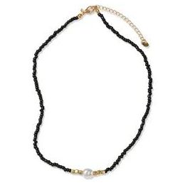 Collier Firetti "Schmuck Geschenk Kupfer Halsschmuck Halskette", gelbgoldfarben, schwarz, wei&szlig;, Halsketten, Damen, Kupfer Perlen Textil, L: 46 B: 8mm, Kupfer, Perlen, Textil, Collier, Made in Germany - mit Glasstein - mit Perle (synth.), B:8mm