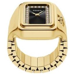 Quarzuhr Fossil "RAQUEL WATCH RING", gelbgoldfarben, schwarz, Armbanduhren, Damen, Quarzuhr, Armbanduhr, Damenuhr, Edelstahlarmband, analog, Glassteine