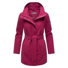 Kurzmantel Marikoo "Katalinaa", Damen, Gr. 3XL, pink (berry wine), 90% Polyester, 10% Viskose, M&auml;ntel Kurzmantel, Eleganter Wickel Mantel mit Tailleng&uuml;rtel und Oversized Hood Kapuze