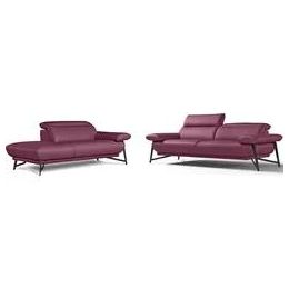 Sofa Egoitaliano "Anais, Design mit hohem Sitzkomfort, Fu&szlig;farbe schattengrau", lila (violett), Sofas, Leder NUVOLE, Ottomane Armlehne rechts, Set, Kopfteil verstellbar, Leder NUVOLE, violett