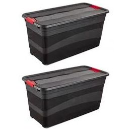 Transportbeh&auml;lter keeeper "eckhart, 2er Set Transporbox, 52 L, 59,5 x 39,5 x 34 cm", schwarz, rot, B:39,5cm H:40cm L:79,5cm, Kunststoff, Transportboxen, seitl. Clips, Griffe am Boden, sto&szlig;feste Seitenw&auml;nde, robuster Deckel