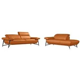Sofa Egoitaliano "Anais, Design mit hohem Sitzkomfort, Fu&szlig;farbe schattengrau", orange, Sofas, Leder BULL, Ottomane Armlehne links, Set, Kopfteil verstellbar, Leder BULL, orange