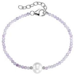 Armband Smart Jewel "mit Stein-Kugeln + Muschelkern-Perle, Silber 925", lila, Armb&auml;nder, Damen, 19cm, Silber 925 (Sterlingsilber), Armband