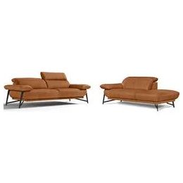 Sofa Egoitaliano "Anais, Design mit hohem Sitzkomfort, Fu&szlig;farbe schattengrau", braun (brandy), Sofas, Luxus-Microfaser Lederoptik, Ottomane Armlehne links, Set, Kopfteil verstellbar, Luxus-Microfaser Lederoptik, brandy
