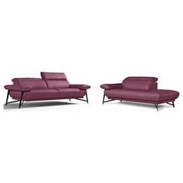 Sofa Egoitaliano "Anais, Design mit hohem Sitzkomfort, Fu&szlig;farbe schattengrau", lila (violett), Sofas, Leder NUVOLE, Ottomane Armlehne links, Set, Kopfteil verstellbar, Leder NUVOLE, violett