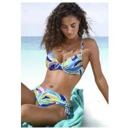 B&uuml;gel-Bikini s.Oliver, Damen, Gr. 38, Cup E, blau, gr&uuml;n, Recycling-Polyamid, gemustert, Bikini-Sets B&uuml;gel-Bikini, mit h&ouml;her geschnittener Hose