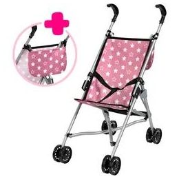 Puppenbuggy BAYER, rosa (sterne altrosa), Puppenwagen, KinderB:27cm H:56cm T:47cm, Kunststoff, Metall, Polyester, mit Tasche, B:27cm H:56cm T:47cm