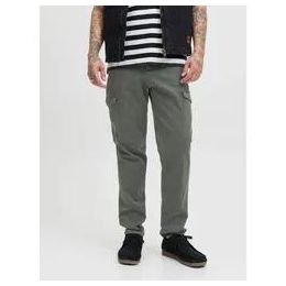 Jack & Jones Cargohose JACK & JONES "JPSTACE ARTHUR DOBBY CARGO SN", Herren, Gr. 29, L&auml;nge 34, grau (beluga), Web, Obermaterial: 97% Baumwolle, 3% Elasthan, unifarben, regular fit normal, Hosen Cargohose