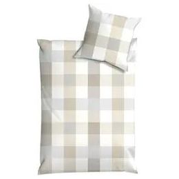 Bettw&auml;sche Dyckhoff "Plaid", grau, beige, B/L: 155cm x 220cm, 1 Stk., 1 Stk., Flanell, B/L: 80cm x 80cm, 2 Stk., Flanell, Obermaterial: 100% Baumwolle, Bettw&auml;sche, Bettw&auml;sche, angenehm w&auml;rmend