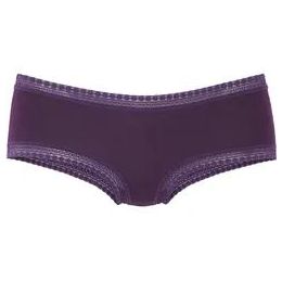 Panty Lascana, Damen, Gr. 48/50, pflaume, Jersey, Obermaterial: 95% Baumwolle, 5% Elasthan. Spitze: 90% Polyamid, 10% Elasthan, unifarben, Unterhosen Panty, aus elastischer Baumwolle mit weicher Spitze