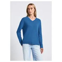 Strickpullover Street One, Damen, Gr. 36, polaris blau, Grobstrick, 60% Baumwolle, 40% Polyacryl, unifarben, normal normal, V-Ausschnitt, B&uuml;ndchen, Pullover Strickpullover, im soften Baumwoll-Mix