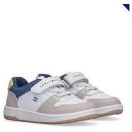 Sneaker Tommy Hilfiger, Damen, Gr. 26, wei&szlig;, beige, blau, Lederimitat, Schuhe Sneaker, Jungenschuh, Skaterschuh, Klettschuh im Retro Look