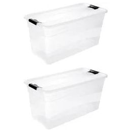 Aufbewahrungsbox keeeper "Cornelia, 2er Set, 83 L, 79,5 x 39,5 x 40 cm", transparent, B:79,5cm H:40cm T:39,5cm, Kunststoff, Aufbewahrungsboxen, Aufbewahrungsbox, durch Clips verschlie&szlig;bar, Griffe am Boden