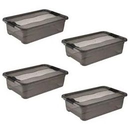Aufbewahrungsbox keeeper "Cornelia, 4er Set, 28 L, 59,5 x 39 x 19,5 cm", crystal grau, B:59,5cm H:19,5cm T:39cm, Kunststoff, Aufbewahrungsboxen, Aufbewahrungsbox, durch Clips verschlie&szlig;bar, Griffe am Boden
