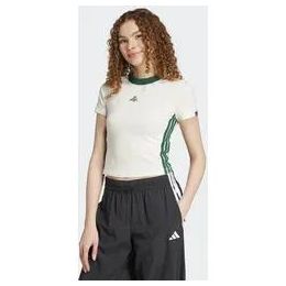 T-Shirt Adidas SPORTSWEAR "PIZZA TEE", Damen, Gr. L, owei&szlig;, cgr&uuml;n, Obermaterial: 93% Baumwolle, 7% Elasthan, Rundhals, Shirts T-Shirt, aus Baumwolljersey mit Elasthan, pflegeleicht