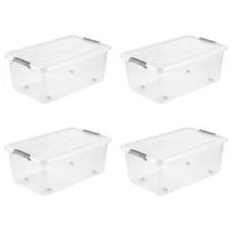 Aufbewahrungsbox keeeper "Clipbox Leo (Set 4 St.) 37 L, 59 x 38 x 24 cm", transparent, B:59cm H:24cm T:38cm, Kunststoff, Aufbewahrungsboxen, Aufbewahrungsbox, Schanierclips, Doppel&ouml;ffnung, 90 drehbare R&auml;der, fixierbarer Deckel
