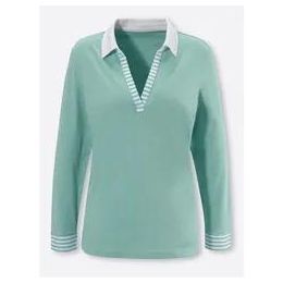 Langarmshirt Classic Basics "Langarm-Shirt", Damen, Gr. 40, salbei, wei&szlig;, 100% Baumwolle, gemustert, gestreift, mehrfarbig, V-Ausschnitt, Shirts Langarmshirt