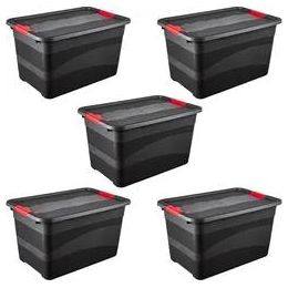 Transportbeh&auml;lter keeeper "eckhart, 5er Set Transporbox, 52 L, 59,5 x 39,5 x 34 cm", schwarz, rot, B:39,5cm H:34cm L:59,5cm, Kunststoff, Transportboxen, seitl. Clips, Griffe am Boden, sto&szlig;feste Seitenw&auml;nde, robuster Deckel