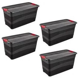 Transportbeh&auml;lter keeeper "eckhart, 4er Set Transporbox, 83 L, 79,5 x 39,5 x 40 cm", schwarz, rot, B:39,5cm H:40cm L:79,5cm, Kunststoff, Transportboxen, seitl. Clips, Griffe am Boden, sto&szlig;feste Seitenw&auml;nde, robuster Deckel