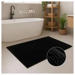 Badematte Carpet City "PURE500, Badteppich uni", schwarz, H:16mm, Polyester, Badematten, Badematte, Teppich Badezimmer, Badvorleger, Anti-Rutsch, Waschbar, Duschmatte