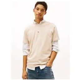 Tommy Hilfiger T-Shirt TOMMY JEANS "TJM REG LINEAR LOGO TEE EXT", Herren, Gr. XL, gulf sand, Single Jersey, Obermaterial: 100% Baumwolle, bestickt, unifarben, regular fit normal, Rundhals, abgesteppte Kante, Shirts T-Shirt, Rundhals, Regular Fit