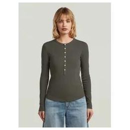 G-Star Raw T-Shirt G-STAR "Henley Slim T-Shirt", Damen, Gr. M, asfalt, Obermaterial: 94% Baumwolle, 6% Elasthan, Shirts T-Shirt