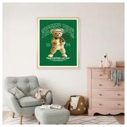 Bild mit Rahmen queence "Vintage Teddy B&auml;r in Tennis Outfit", farbe rahmen: beige, farbe bild(er): wei&szlig;, B:30cm H:40cm T:1,5cm, Acrylglas, Holzrahmen, Bilder, HD Premium Poster-Druck inkl. Echtholzrahmen in beige