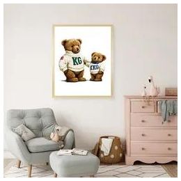 Bild mit Rahmen queence "Vintage Teddy B&auml;r gro&szlig; & klein", farbe rahmen: beige, farbe bild(er): beige, B:40cm H:50cm T:1,5cm, Acrylglas, Holzrahmen, Bilder, HD Premium Poster-Druck inkl. Echtholzrahmen in beige