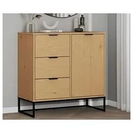 Kombikommode Inter Link "Vivo", eiche colori, schwarz, B:100cm H:80cm T:45cm, Massivholz, Metall, Sideboards, Kombikommode, Kiefer Massiv, Soft-Close, Industrial Style, BxTxH: 100 x 45 x 80 cm