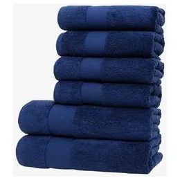 Handtuch Set WOLKENFELD "Premium Low-Twist Baumwolle 550 g/m2 &ndash; 6-teiliges Bade-Set", blau, 6 tlg., Frottier, Frottier, Obermaterial: 100% Baumwolle, Handtuch-Sets, 2 Duscht&uuml;cher 70&times;140 cm & 4 Handt&uuml;cher 50&times;100 cm