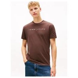 Tommy Hilfiger T-Shirt TOMMY JEANS "TJM REG LINEAR LOGO TEE EXT", Herren, Gr. M, schwarz walnut, Single Jersey, Obermaterial: 100% Baumwolle, bestickt, unifarben, regular fit normal, Rundhals, abgesteppte Kante, Shirts T-Shirt, Rundhals, Regular Fit