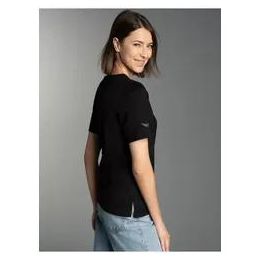T-Shirt TRIGEMA "TRIGEMA T-Shirt DELUXE Baumwolle mit Kristallsteinen", Damen, Gr. L, schwarz, Single Jersey, 100% Baumwolle, Basic, lang, Rundhals, Shirts T-Shirt