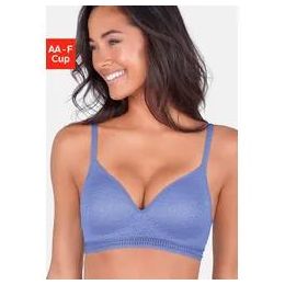 Bralette-BH Lascana "Freya", Damen, Gr. 90, Cup B, blau (kornblumenblau), Spitze, Obermaterial: 36% Polyamid, 29% Polyester, 27% Baumwolle, 8% Elasthan, BHs, ohne B&uuml;gel mit eingearbeitetem Push-up Kissen, Dessous