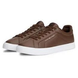 Sneaker Tommy Hilfiger "ICON COURT LIGHT PREMIUM", Herren, Gr. 44, dunkelbraun, Leder, Lederimitat, Schuhe Sneaker, Schn&uuml;rschuh, Freizeitschuh, Halbschuh mit Ziern&auml;hten