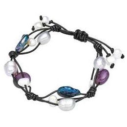 Lederarmband Valero Pearls "X443", bunt (multicolor, lila), Armb&auml;nder, Damen, Materialmix, Lederarmband, aus S&uuml;&szlig;wasser-Zuchtperlen