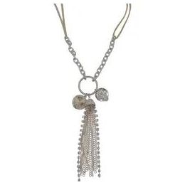 Lange Kette Firetti "Schmuck Geschenk Daily Tassel Y-Kette", beige (metallfarben, beige, wei&szlig;), Halsketten, Damen, Kunststoff Metall Textil, L: 103, Kunststoff, Metall, Textil, mit Glasstein