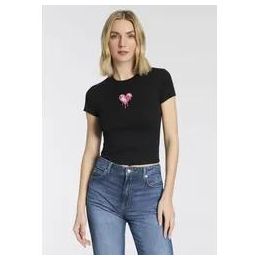 HUGO BOSS T-Shirt HUGO BLUE "Dever", Damen, Gr. XXL (44), schwarz 001, Single Jersey, Obermaterial: 100% Baumwolle, bedruckt, unifarben, slim fit taillenbedeckt, Rundhals, abgesteppte Kante, Shirts T-Shirt, im Slim Fit, Rundhals