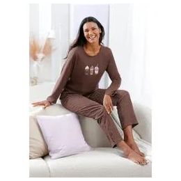 Schlafanzug Comtessa, Damen, Gr. 44/46, schoko, ecru, bedruckt, 100% Baumwolle, Homewear-Sets Schlafanzug