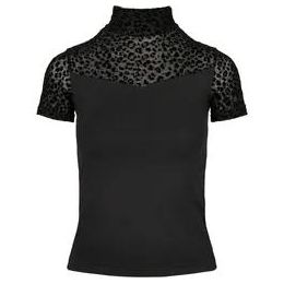 T-Shirt Urban Classics "Urban Classics Damen Ladies Flock Lace Turtleneck Tee", Damen, Gr. XXL, schwarz, 95% Baumwolle, 5% Elasthan, unifarben, slim fit, amerikanischer Ausschnitt, Shirts T-Shirt