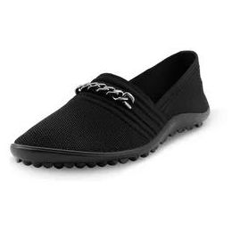 Barfu&szlig;schuh Leguano "LADY FAMOUS", Damen, Gr. 37, schwarz, Textil, Schuhe Barfu&szlig;schuh, Flats, Ballerina, Bequemschuh mit goldfarbener Zierkette