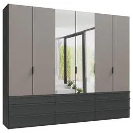 Faltt&uuml;renschrank wimex "Oxford by fresh to go, in der Breite 300cm, in 2 H&ouml;hen erh&auml;ltlich", grau (grafit, saharagrau), Schr&auml;nke, Grafit, B/H/T: 300cm x 236cm x 58cm, Schubladen: 9 Stk. T&uuml;ren: 6 Stk. mit Spiegel, Holzwerkstoff, mit hochwertigen Faltt&uuml;ren f&uuml;r den perfekten &Uuml;berblick, B:300cm H:236cm T:58cm