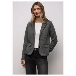 Kurzblazer Street One, Damen, Gr. 42, schwarz, Web, 72% Polyester, 28% Baumwolle, gemustert, normal normal, V-Ausschnitt, abgesteppt, Blazer Kurzblazer, mit Reverskragen