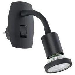 Eglo Steckdosenleuchte "PARRINI Steckerlampe - Stahl, Kunststoff - GU10 - 1X4,5W - IP20", schwarz, 1, H: 10cm, 1 Stk., Leuchten, Steckdosenspot, Steckdosenstrahler, Schalfzimmerleuchte, L7xH10xAL18cm