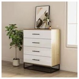 Schubkastenkommode OTTO HOME "Lucca Sideboard mit schwarzen Griffen 4 Schubladen Kufengestell", eichefarben, B:80cm H:97cm T:40cm, FSC-zertifizierter Holzwerkstoff, Sideboards, Kommode W&auml;scheschrank im Loft Design mit 4 Schubladen