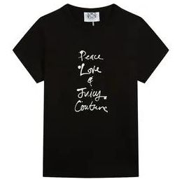 T-Shirt Juicy Couture "PEACE LOVE AND JUICY HILTON T-SHIRT Damen", M&auml;dchen, Gr. S, schwarz, Jersey, 95% Baumwolle, 5% Elasthan, slim fit taillenlang, Rundhals, Shirts T-Shirt, T-Shirt Damen, Schriftzug, Statement, Logoprint, Sale