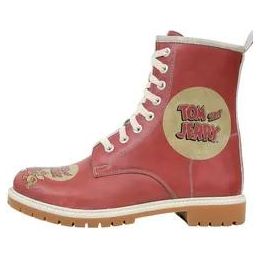 Schn&uuml;rboots DOGO "Wb Longe Boots Schn&uuml;rstiefel Looney Tunes Ski Club Damen", Damen, Gr. 40, Normalschaft, rot, Lederimitat, Schuhe Schn&uuml;rboots, Handgefertigt