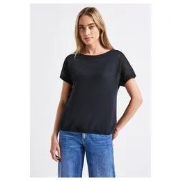 T-Shirt Street One, Damen, Gr. 34, blau (deepwater blau), Web, 100% Baumwolle, transparent, unifarben, normal normal, V-Ausschnitt, abgesteppt, Shirts T-Shirt, Feel Good Fit