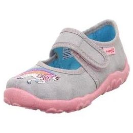 Hausschuh Superfit "BONNY WMS: mittel", M&auml;dchen, Gr. 23, hellgrau, Baumwolle, Schuhe Hausschuh, Klettschuh mit Einhornmotiv, Gr&ouml;&szlig;enschablone zum Download